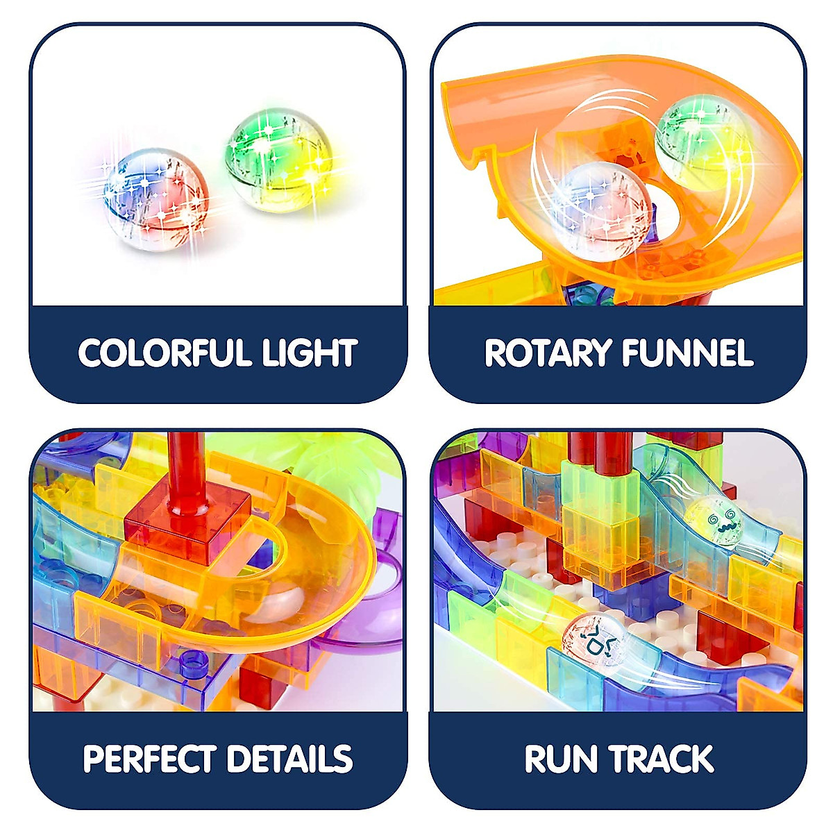 KooQii Glowing Marble Run STEM Toys for Kids,Marble Maze Learning & Education Toys Building Blocks Ages 4-8 Year Old with 2 Marbles Birthday Gifts for Boys and Girls 110PCS