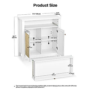 Giluta White Rattan Sideboard Cabinet Kitchen Buffet Cabinet Storage Cabinet with Door and Drawer, Accent Cabinet Freestanding Coffee Cabinet Cupboard Console Table for Dining Room Living Room Hallway