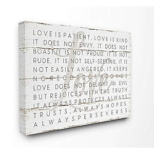 The Stupell Home Décor Collection Love Is Patient Grey on White Planked Look Canvas Wall Art, 16x20, Multi-Color