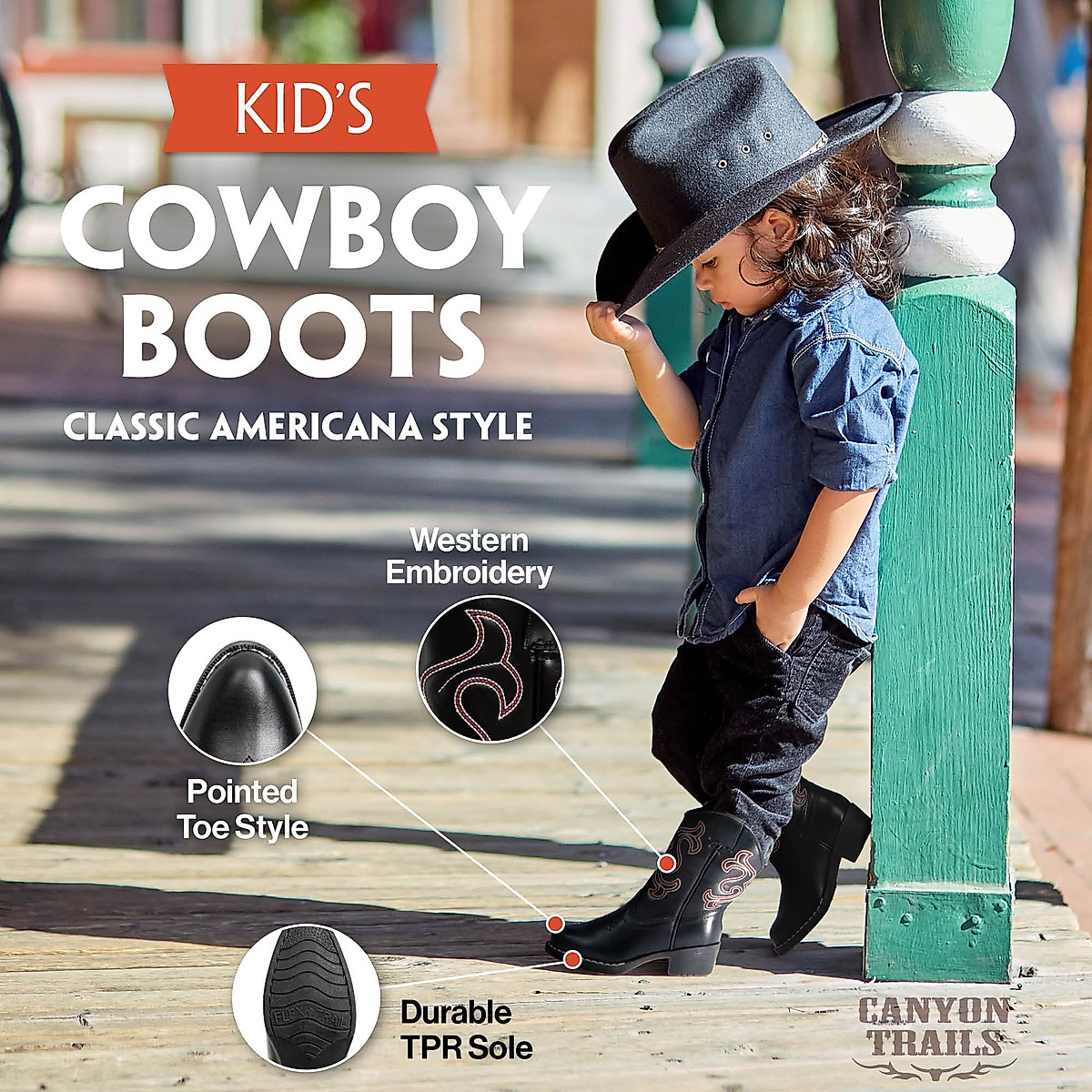 Premium Kids Cowboy Boots - Comfort Fit Toddler Cowboy Boots - Boys and Girls Cowboy Boots Durable & Stylish Western Wear for Young Riders (Brown)