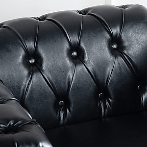 Wlvos Leather Chesterfield Chair Set of 2, Accent Single Sofa Chair Modern Leather Upholstered Chair with Tufted Back for Living Room Club (Black)