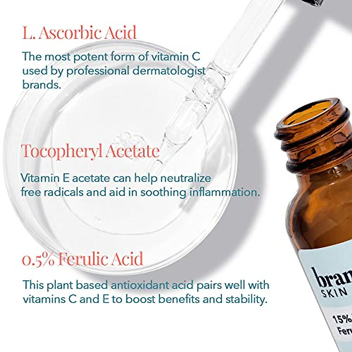 Brandefy Vitamin C Serum 15% L. Ascorbic Acid, Ferulic Acid .5% + Vitamin E, Self Care, Beauty Face Serum - Dark Spot Corrector, Anti Aging Face Care 1oz.
