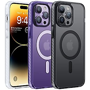 TORRAS Upgraded Matte Case for iPhone 14 Pro Case,[12FT Military Grade Protection][Compatible with MagSafe] Slim Sleek Touch Translucent Phone Cover, Matte Black