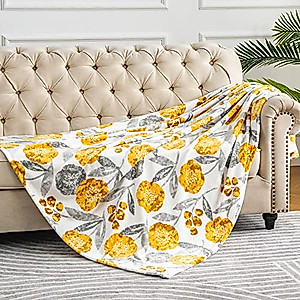 BEDELITE Fleece Throw Blanket for Couch and Bed 60" X 70", 350GSM Thick & Warm Oversized Fall Blanket - Farmhouse Boho Soft Cozy Fuzzy Blankets(Yellow Floral)