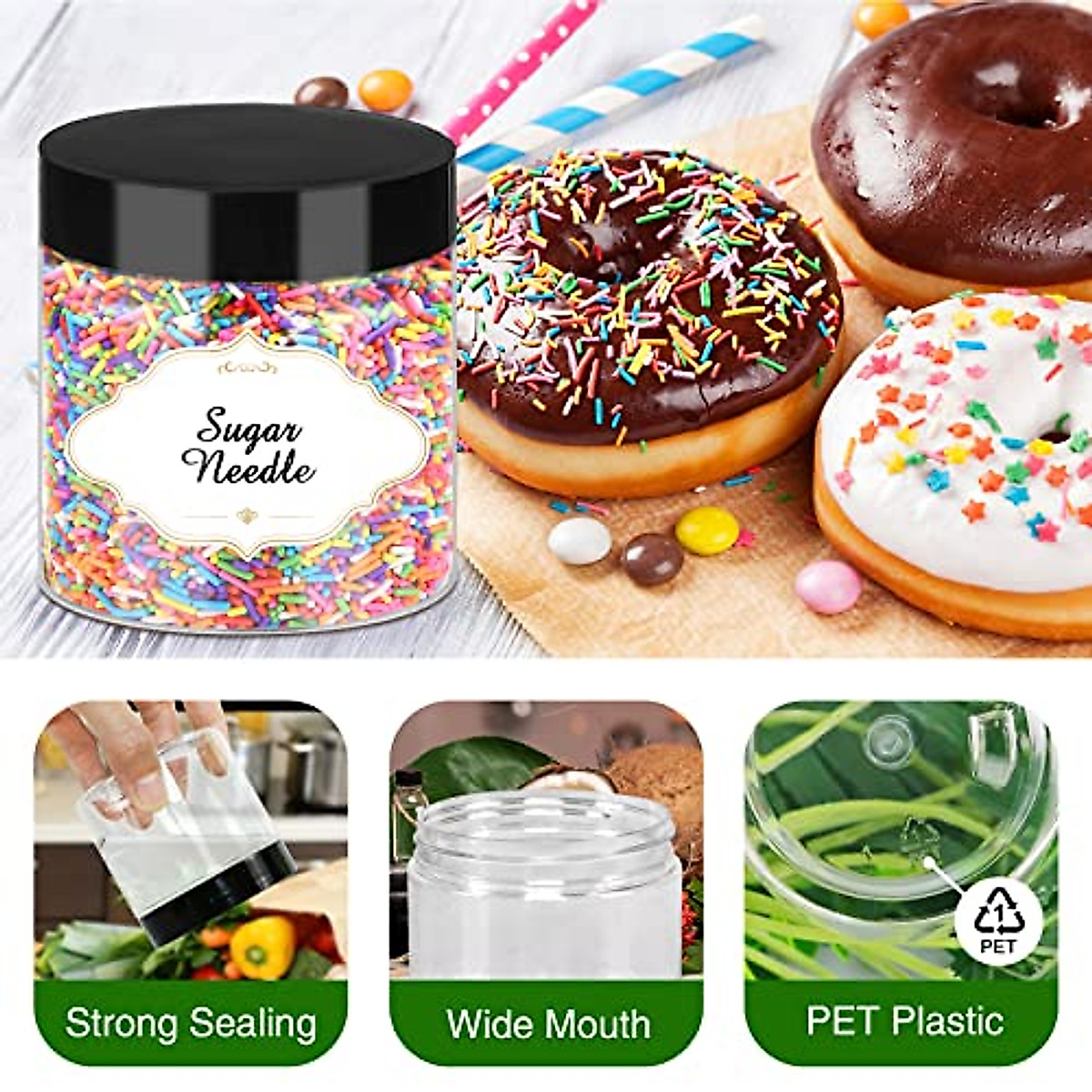 PeacePeo Plastic Jars with Lids, 48Pcs 6OZ Slime Containers with Screw On Lids Clear Round Plastic Storage Jars Refillable Container Jars Plastic for Travel Storage Home Kitchen Food