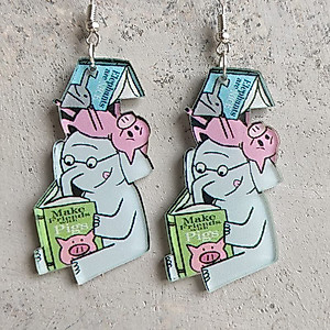 Funny Acrylic Teacher Student Animal Drop Dangle Earrings Cat Dog Elephant for Teachers, Educators, Librarians Gradution Reading Events Back to School Jewelry-C