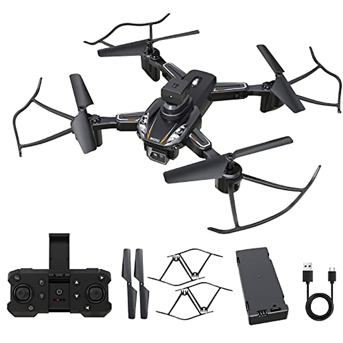 GBSELL Foldable Aerial Drone with Dual 1080P Camera Optic-Flow Function, Gesture Control RC Quadcopter, Hd Camera Remote Control Toy, Gravity Sensor, Cool Multicolor Lights (Dual Camera)