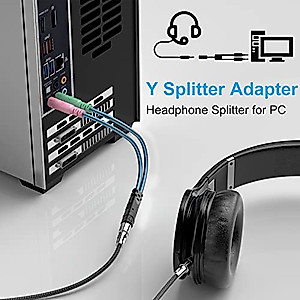 ENVEL Headphone and Microphone Splitter Cable for PC 3.5mm Jack Adapter Convertors 3.5mm Headphone/Microphone Transform Female to 2 Dual 3.5mm Male for Computer Simultaneously Y Splitter Audio (Blue)