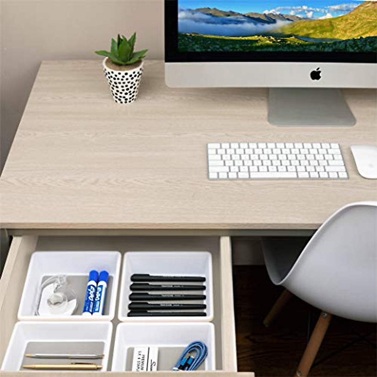 LIVORINI Drawer Organizers | Kitchen Drawer Organizer, Desk Drawer Organizer, Junk Drawer Organizer | Organization and Storage Tray [4 Pcs]