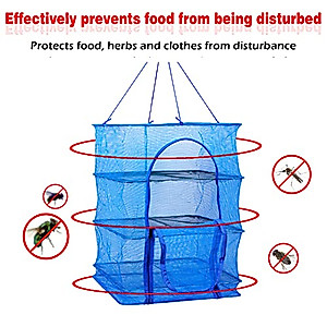 WEISGJA Drying Rack 4 Layers Folding Fish Mesh, Foldable Nylon Netting, Hanging Drying Fish Net, for Shrimp Fish Fruit Vegetables Herb, with Zipper Opening-Blue (25.59X13.78X13.78 in)…