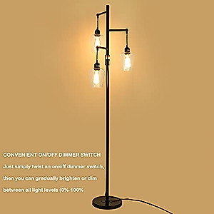 Airposta 3 Lights Industrial Floor Lamp with On/Off Dimmable Switch, 3-Head Rustic Tree Standing Lamp, 40W Retro Torchiere Floor Light for Living Room, Reading, Office, Bedroom, 2-Years Warranty