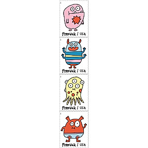 USPS Message Monsters (Sheet of 20) Postage Forever Stamps Playful Theme, Birthday, Engagement, New Job, Party, Invitations Celebrations 2021 Scott #5636-5639