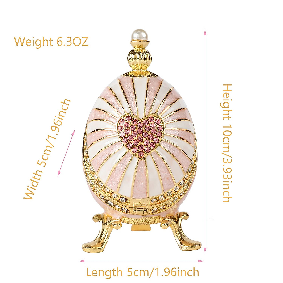 Furuida Pink Easter Egg Shape Jewelry Trinket Boxes Hinged with Love Shape Rhinestones Enamel Craft Gift for Women