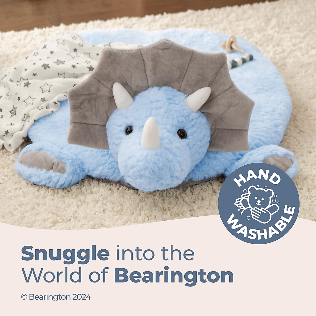 Bearington Lil' Tracer Plush Dinosaur Belly Blanket, Tummy Time Play Mat