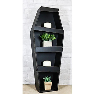 Ebros Gothic Graveyard Creepy Oddity Light Duty Black Coffin Casket Cabinet Shelving Display Wall Hanging Floating MDF Wood Shelf with 4 Tiers 30" Tall 12.5" Wide