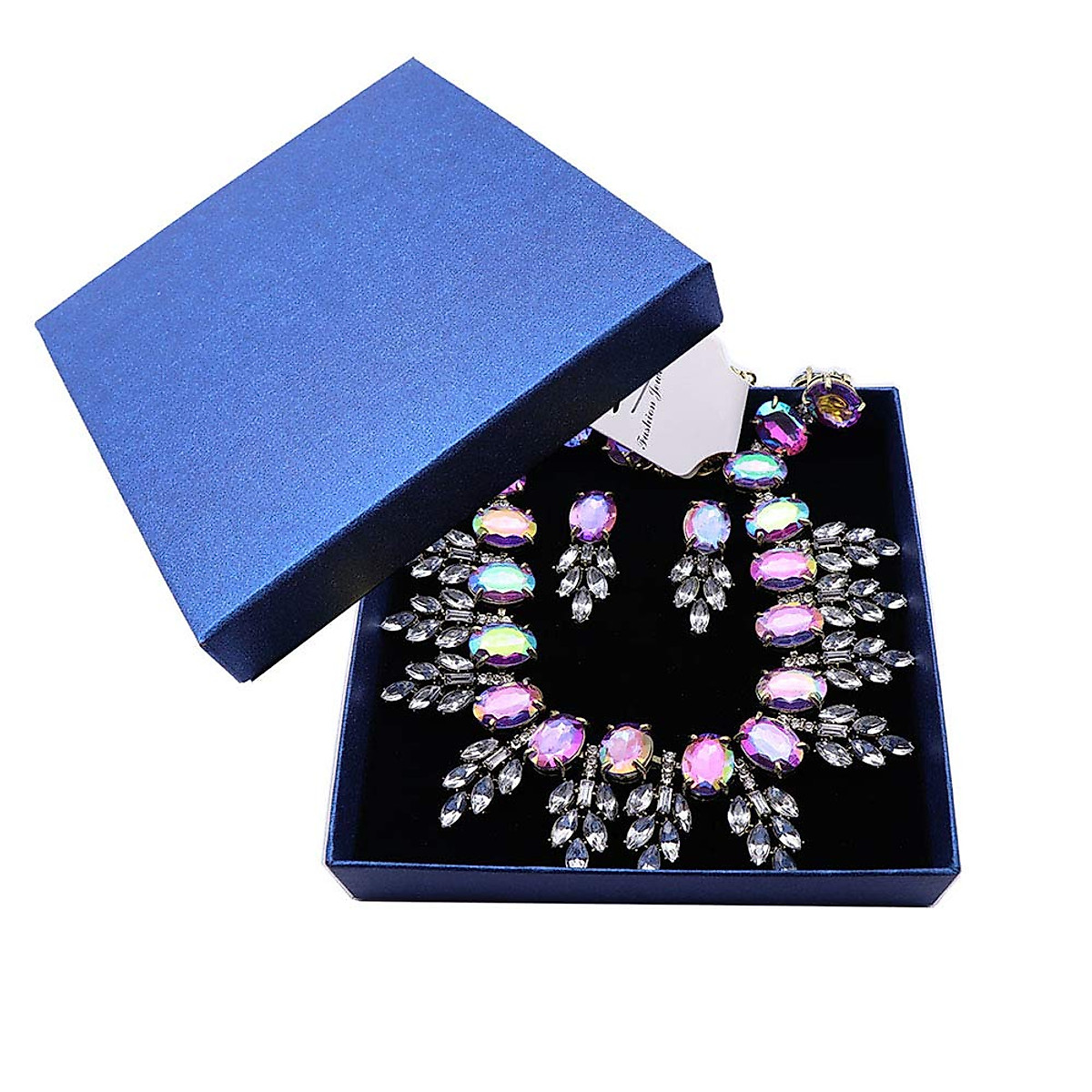 Zthread Luxury Colorful Crystal Statement Necklace Leaf Pendant Choker Eveing Dress Bridal Jewelry Necklace Earrings Set for Women (Purple)