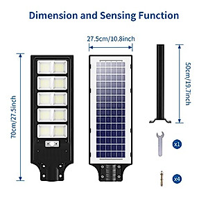 Ankishi 500W Solar Street Lights Outdoor Waterproof,6500K 50000LM Street Lights Solar Powered with Motion Sensor and Remote Control,Dusk to Dawn Solar Outdoor Light,for Parking Lot, Yard, etc.