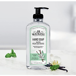 J.R. Watkins Gel Hand Soap with Dispenser, Moisturizing Hand Wash, All Natural, Alcohol-Free, Cruelty-Free, USA Made, Vanilla Mint, 11 fl oz, 3 Pack