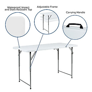 Flash Furniture 4-Foot Height Adjustable Bi-Fold Granite White Plastic Folding Table