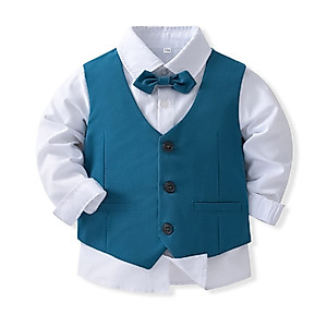 CHICTRY Toddler Baby Boys 4 Pieces Party Outfits Gentleman Formal Suit Bow Tie Dress Shirt + Vest + Pant Set A Khaki 9-12 Months