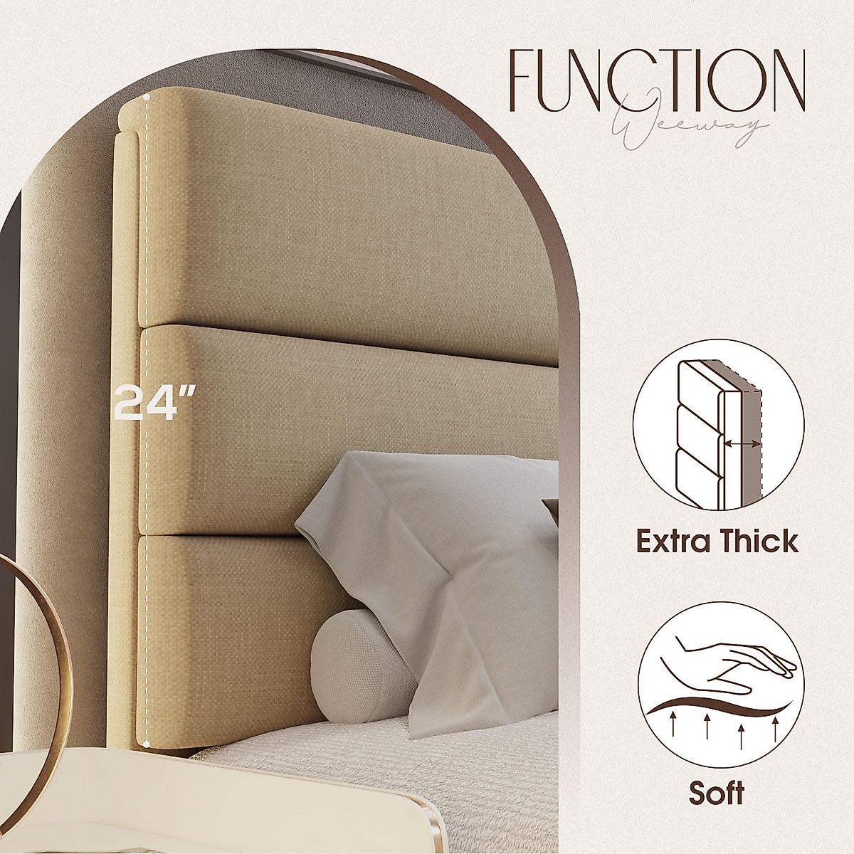 WEEWAY Queen Bed Frame Platform Bed with Linen Fabric Upholstered Headboard and Wooden Slats Support, Heavy Duty Mattress Foundation, No Box Spring Needed, Easy Assembly, Beige