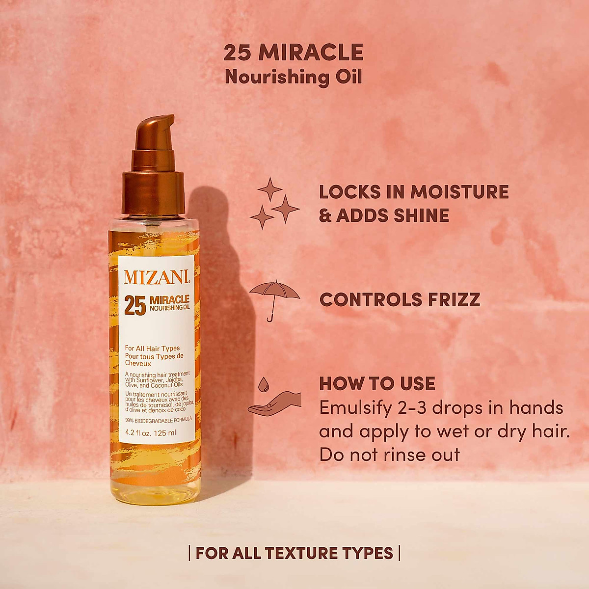 MIZANI 25 Miracle Nourishing Hair Oil - Softens and Adds Shine, Lightweight & Nourishing With Coconut Oil, For All Hair Types