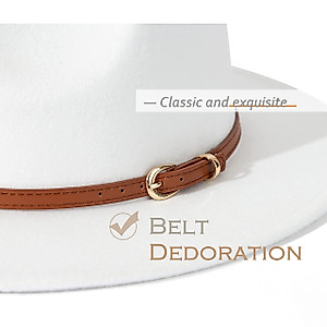 Lisianthus Women White Fedora Wide Brim Panama Hats with Color Belt Buckle (A Brown)