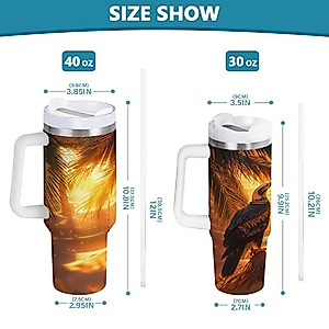 Slewiaeky Tumbler with Handle 40 oz America Hawk Bird Cicada Travel Mug with Lid and Straw Stainless Steel Vacuum Insulated Water Bottle Cup for Iced Tea Coffee Cold Beverages Cup Holder Friendly