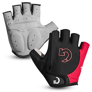 GEARONIC Cycling Bike Bicycle Motorcycle Glove Shockproof Foam Padded Outdoor Workout Sports Half Finger Short Gloves - Red XL