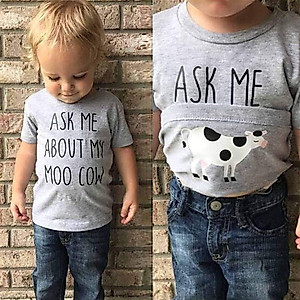 MODNTOGA Baby Boy Ask me About My moo Cow Shirt T-rex Ranch T-Shirt Kids Boy Short Sleeve Cow Tops Toddler Funny Dino Tees (Cow, 100(2-3 Years))
