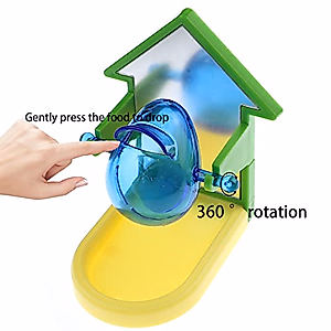 Toysructin Bird Food Feeder with Mirror, Automatic Pet Parrot Feeders Rotating Training Foraging Toy, Plastic Birds Feeding Dispenser Fun Parrots Intelligence Growth Cage Toys for Small Medium Birds