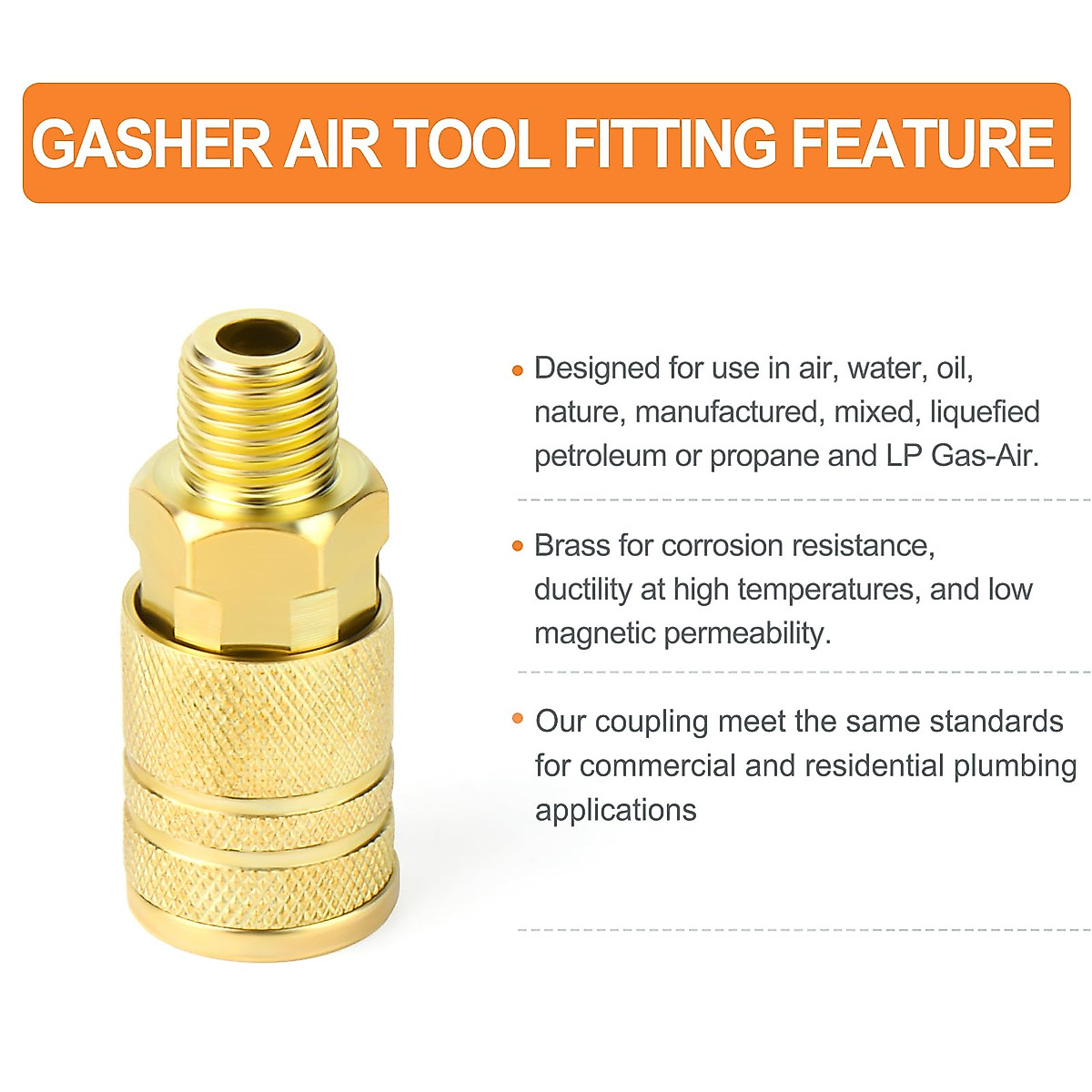GASHER 12PCS 1/4-Inch Male Industrial Coupler,1/4 Inch NPT Male Threads Size, Quick Connect Air Coupler
