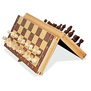Multipurpose 11.8" Magnetic Wooden Folding Chess Set, Game Board Interior for Storage for Adults Beginner Chess Board