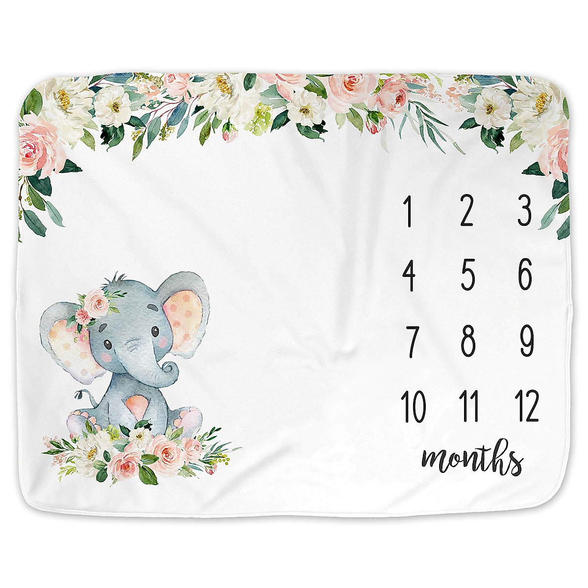 Girl Elephant Baby Monthly Milestone Blanket, Safari Elephant Baby Growth Chart Month Blanket, Watch Me Grow Baby Girl Floral Elephant Nursery Gift for New Moms Baby Shower, Includes Marker (50"x40")