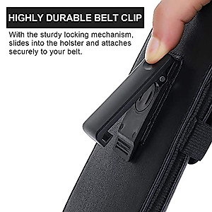 Mopaclle Holster for iPhone 14 Plus,14 Pro Max, 13 Pro Max, 12 Pro Max, 11 Pro Max,Xs Max, 8 Plus, 7 Plus, Leather Cell Phone Swivel Belt Clip with ID Card Pouch Holder (Fits Phone w/Thin Case)