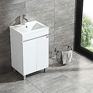 Sliverylake 20 Inch Free Standing Bathroom Vanity Cabinet with 2 Doors Undermount Resin Sink and Chrome Faucet Combo White