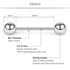 SCERRING 316L Stainless Steel Externally Threaded Nipple Bar Barbell Rings Piercing Retainer 16G 5/8Inch 12PCS