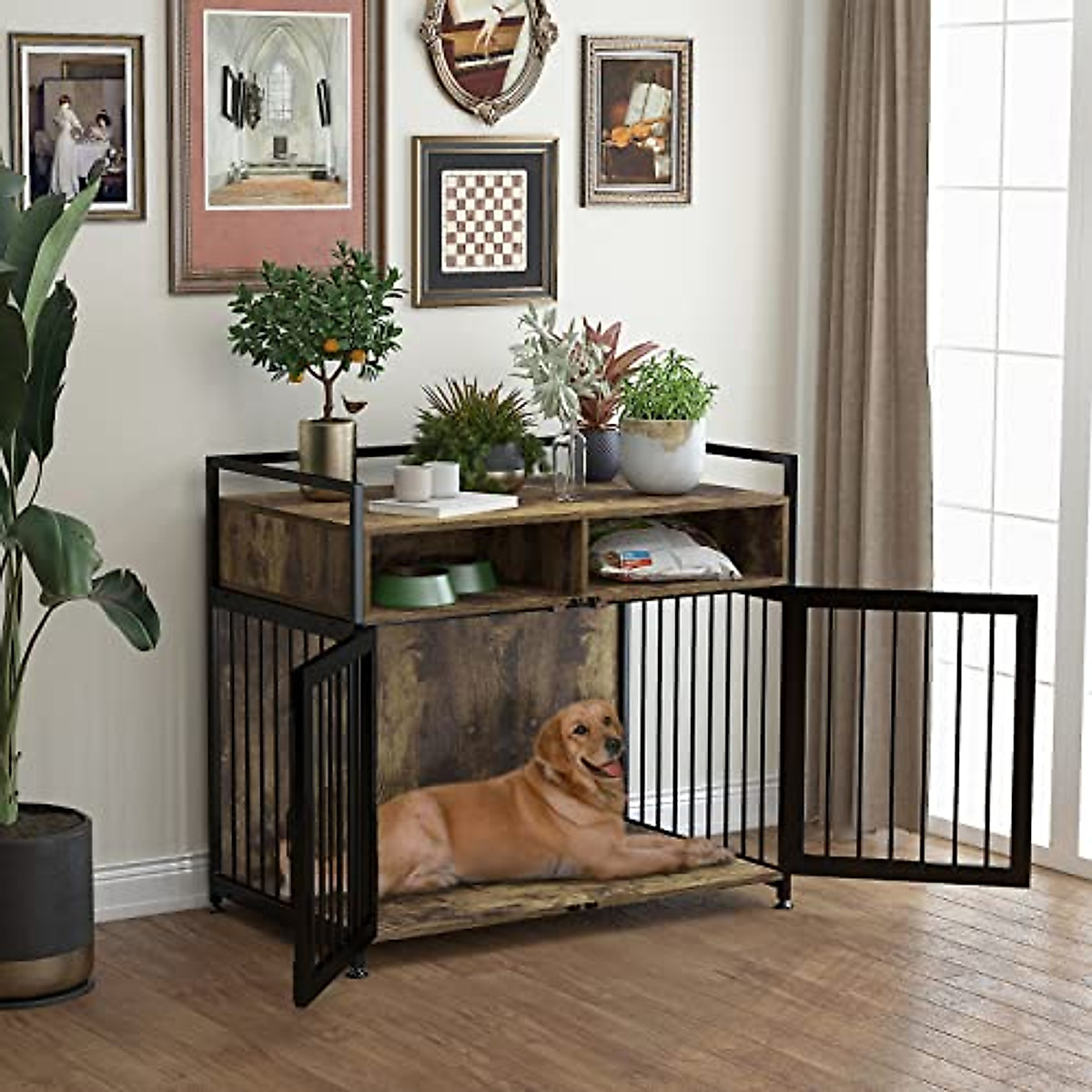 GDLF Dog Crate Furniture-Style Cages for Dogs Indoor Heavy Duty Super Sturdy Dog Kennels with Storage and Anti-Chew (41Inch = Int.dims:39.4”Wx22.2”Dx23”H)