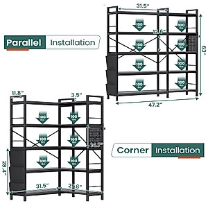SEDETA 5 Tier Corner Bookshelf, Modern Corner Bookcase, Convertible Bookshelf with Storage Bag, Pegboard & LED Light, Tall Bookshelves for Bedroom, Living Room and Home Office, Black