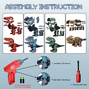 Take Apart Dinosaur Toys for Kids, Kids Toys Stem Dinosaur Toy Learning Building with Electric Drill, Dinosaur Toys for 6 7 8 9 10 Year Old Boys, Birthday Gifts for Toddler Girls Age