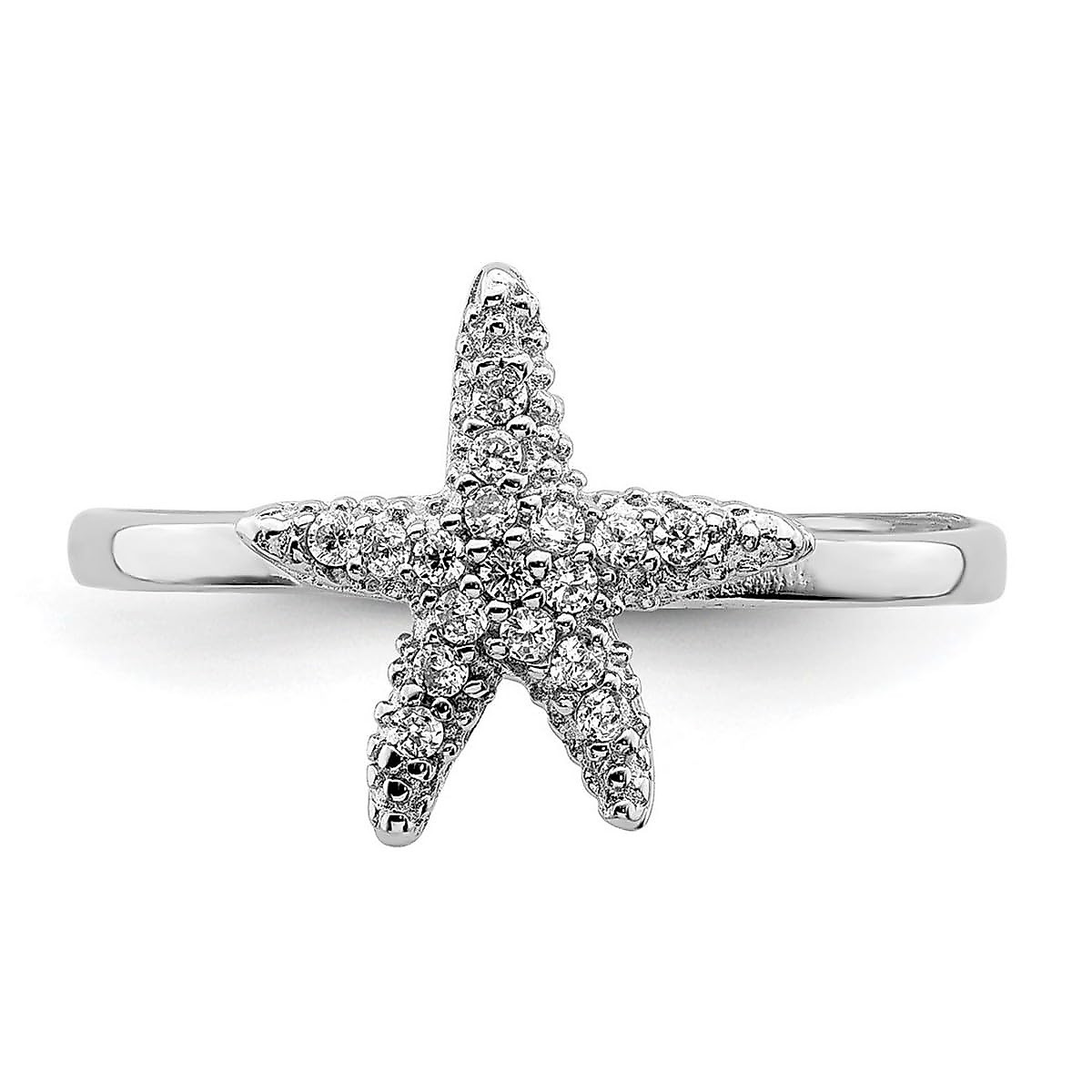 925 Sterling Silver Solid Polished CZ Cubic Zirconia Simulated Diamond Sea shell Nautical Starfish Ring Size 7 Jewelry for Women