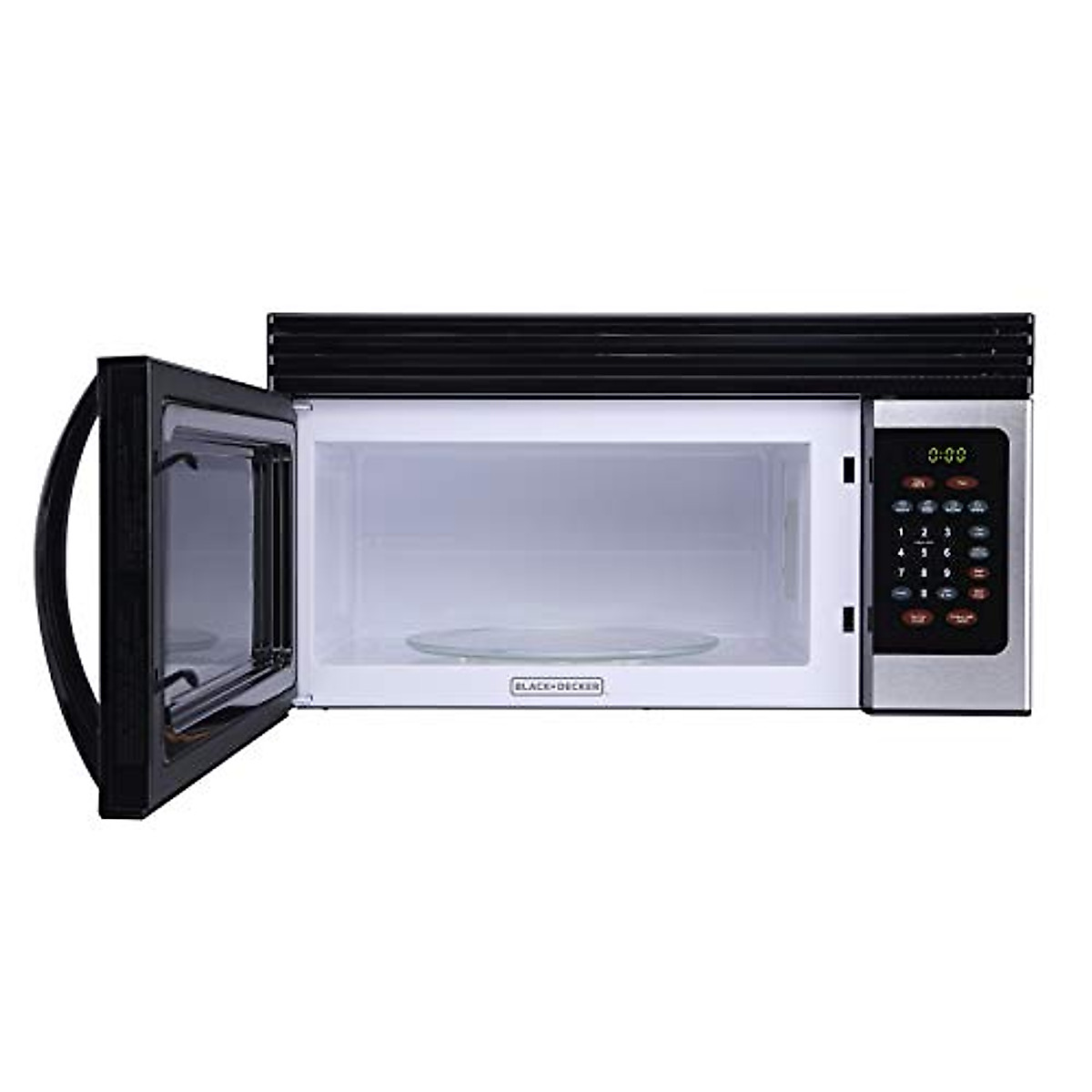 BLACK+DECKER Range Microwave with Top Mount Air Recirculation Vent, 1.6-Cu. Ft. 1000-Watt, Incandescent Lighting, Safety Lock, Stainless Steel