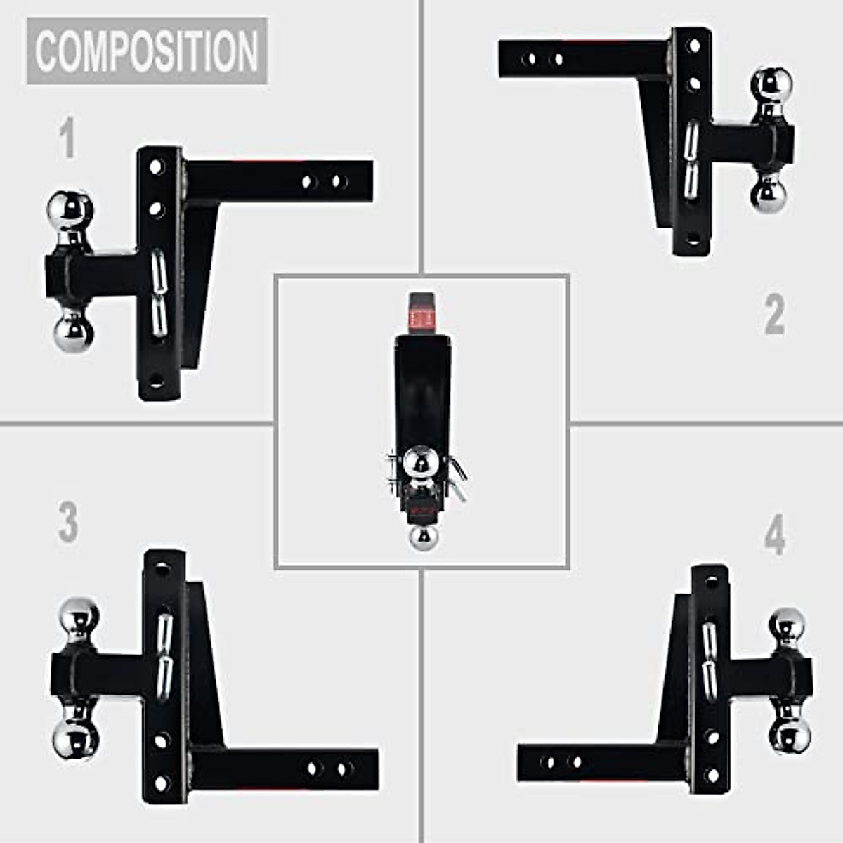 OPENROAD Adjustable Trailer Hitch Ball Mount Fits 2-Inch Receiver, 2’’ & 2-5/16’’ Dual Balls 12000lbs/7500LBS, 8" Drop/ 8" Rise Drop Hitch, Tow Hitch for Heavy Duty Truck with Stainless Steel Pins