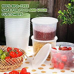 Skylety 60 Sets Plastic Deli Containers with Lids Food Storage Containers Soup Cups, Leakproof, Microwavable, Reusable for Restaurant, Cafe, Freezer and Catering (64 oz)