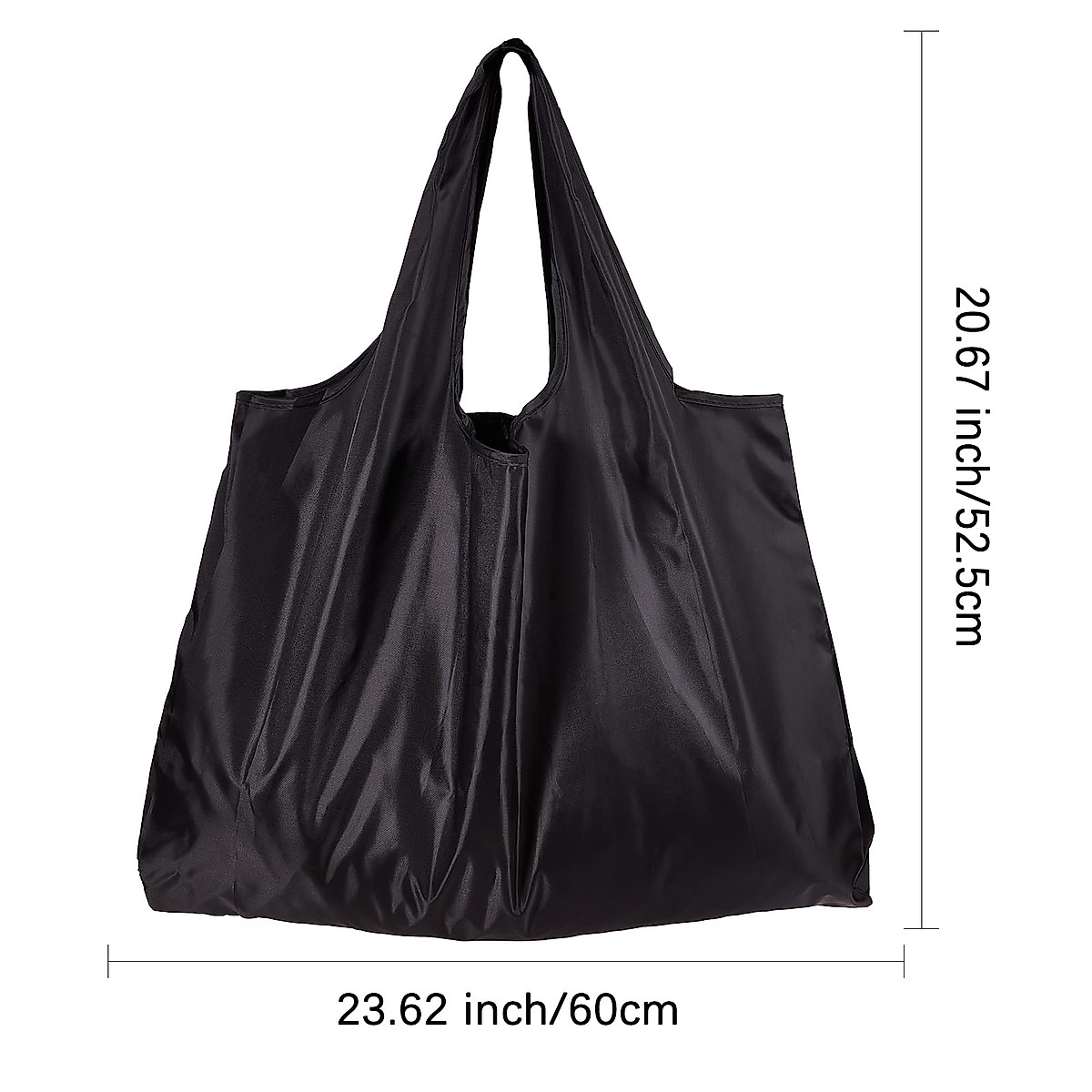 BEEFLYING 3pcs Foldable Eco-Friendly Nylon Grocery Bags Reusable Waterproof Shopping Tote Bags Black with Pouch and Bag Handle (52.5x60x0.15cm)