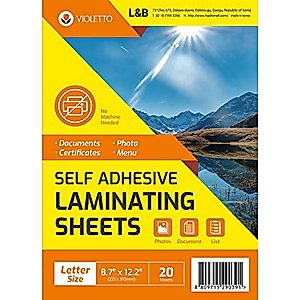[VIOLETTO] (20 Sheets) Self Adhesive Laminating Sheets, Self-Seal, No Machine Needed, self Sealing, 8.5 x 11 Inch