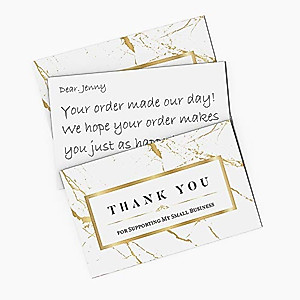 Modern 5th Thank You Cards Small Business – Thank You for Supporting My Small Business Thank You Cards – Gold Marble Matt Design – 3.5 x 2 Inches - 100 pcs – 300GSM Card Stock