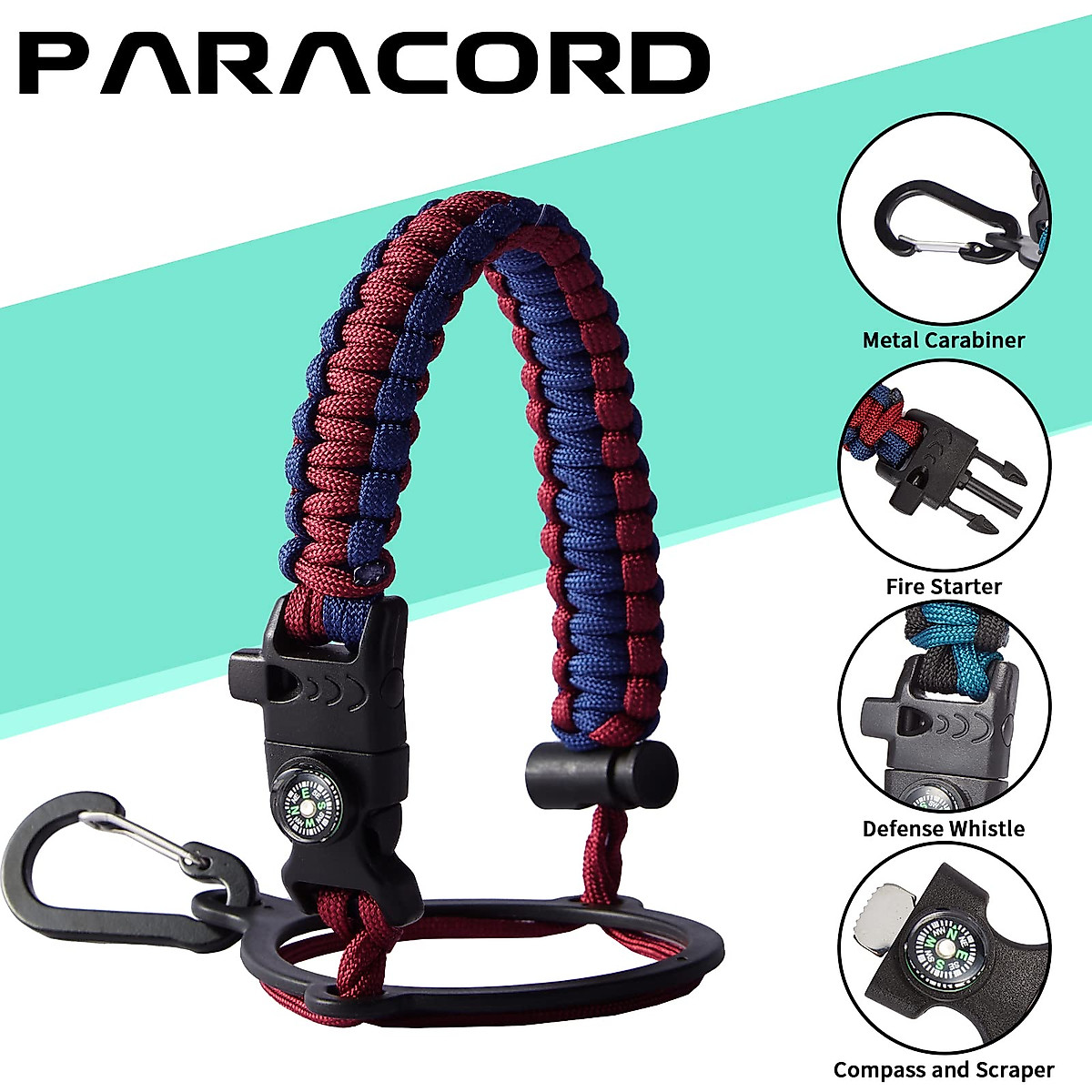 40OZ Stainless-steel Water-Bottle with Straw - Pop-up Spout & Straw Lids, Survival Paracord Handle, Storage Sleeve & Cup Mat, Leak Proof Reusable Insulated Men Women Water Jug for Gym Workout