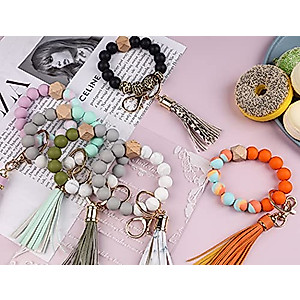 GIEMSON Silicone Key Ring Bracelets Wristlet Keychain Car Beaded Key Ring Bangle Chains for Women