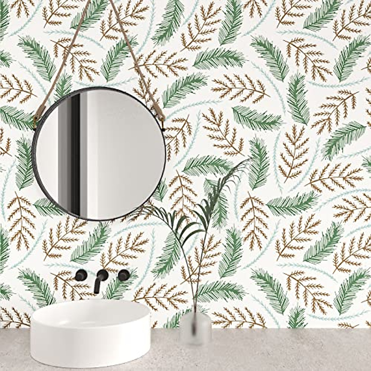 WESTICK Leaf Wallpaper Peel and Stick Fresh Natural Needles Leaves Contact Paper Self Stick Cute Tropical Wall Paper Waterproof Botanical Wallpaper for Bedroom Cabinets Dresser Nursery 17.5 x 118 in